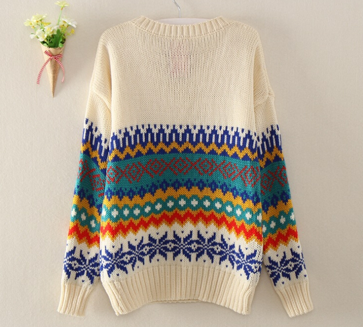 Color Stripe Round Neck Long Sleeved Knit Sweater Ax092403ax On Luulla