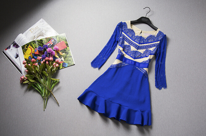 Blue Stitching Lace Dress Ax091102ax on Luulla