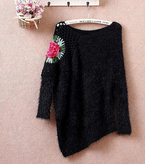 Pierced Rose Irregular Stretch Knit Sweater Ax091902ax on Luulla